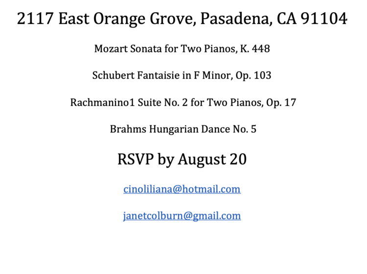 LILIANA CINO JANET COLBURN Duo-Piano Recital Sunday, Sept. 10, 2023 4: ...